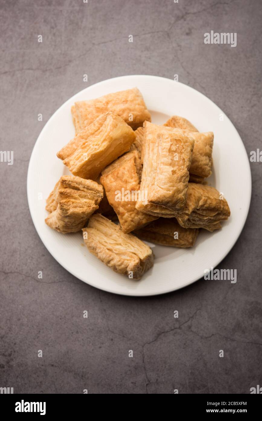 Khari Puff biscuit or crispy pastry is an Indian tea time snack Stock ...