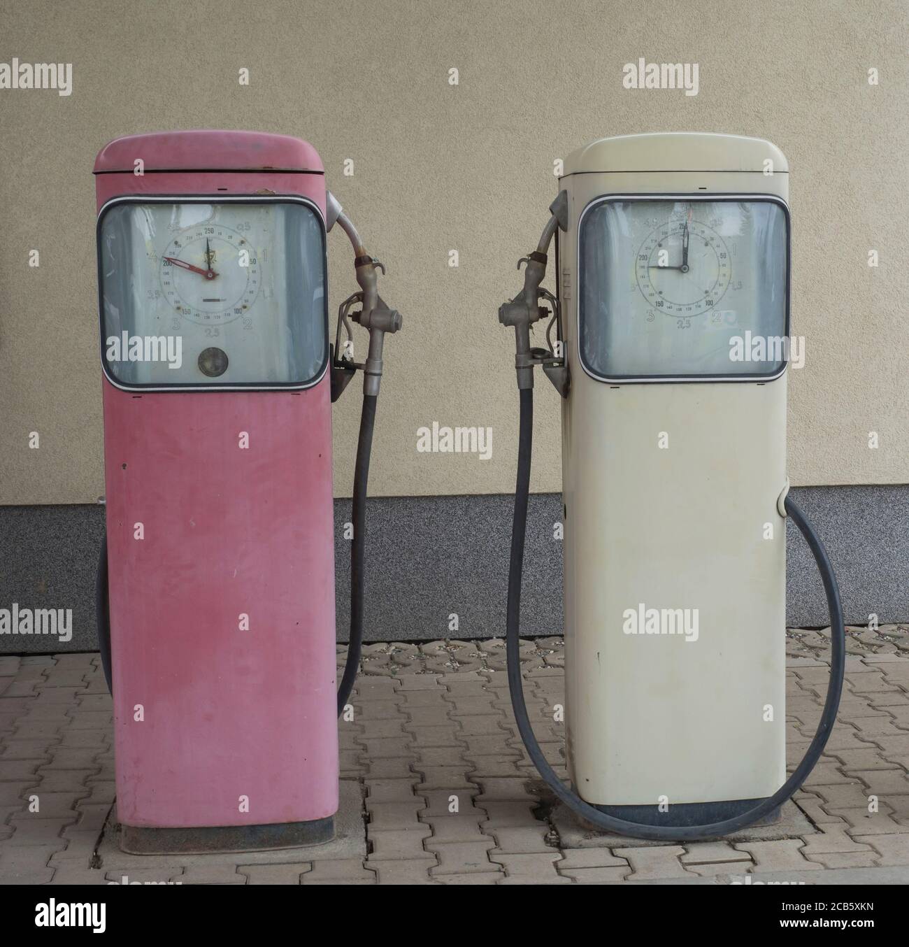 Czech Republic,Prague, April 15, 2018: pink and white old retro pumping ...