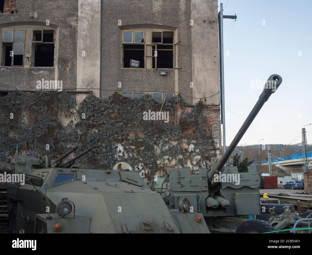 Beroun, Czech Republic, March 23, 2019: two armed old military car tank ...