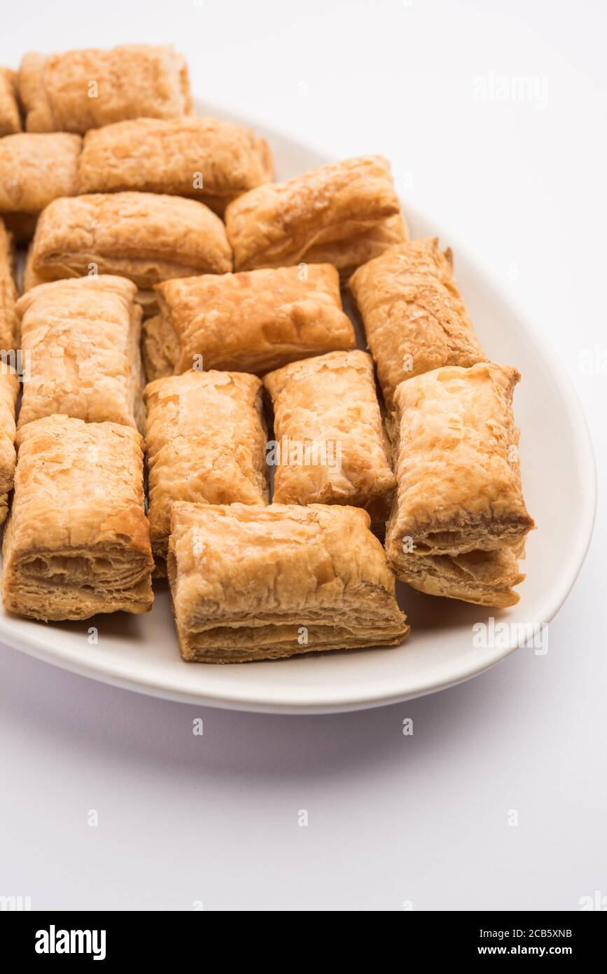 Khari Puff biscuit or crispy pastry is an Indian tea time snack Stock ...