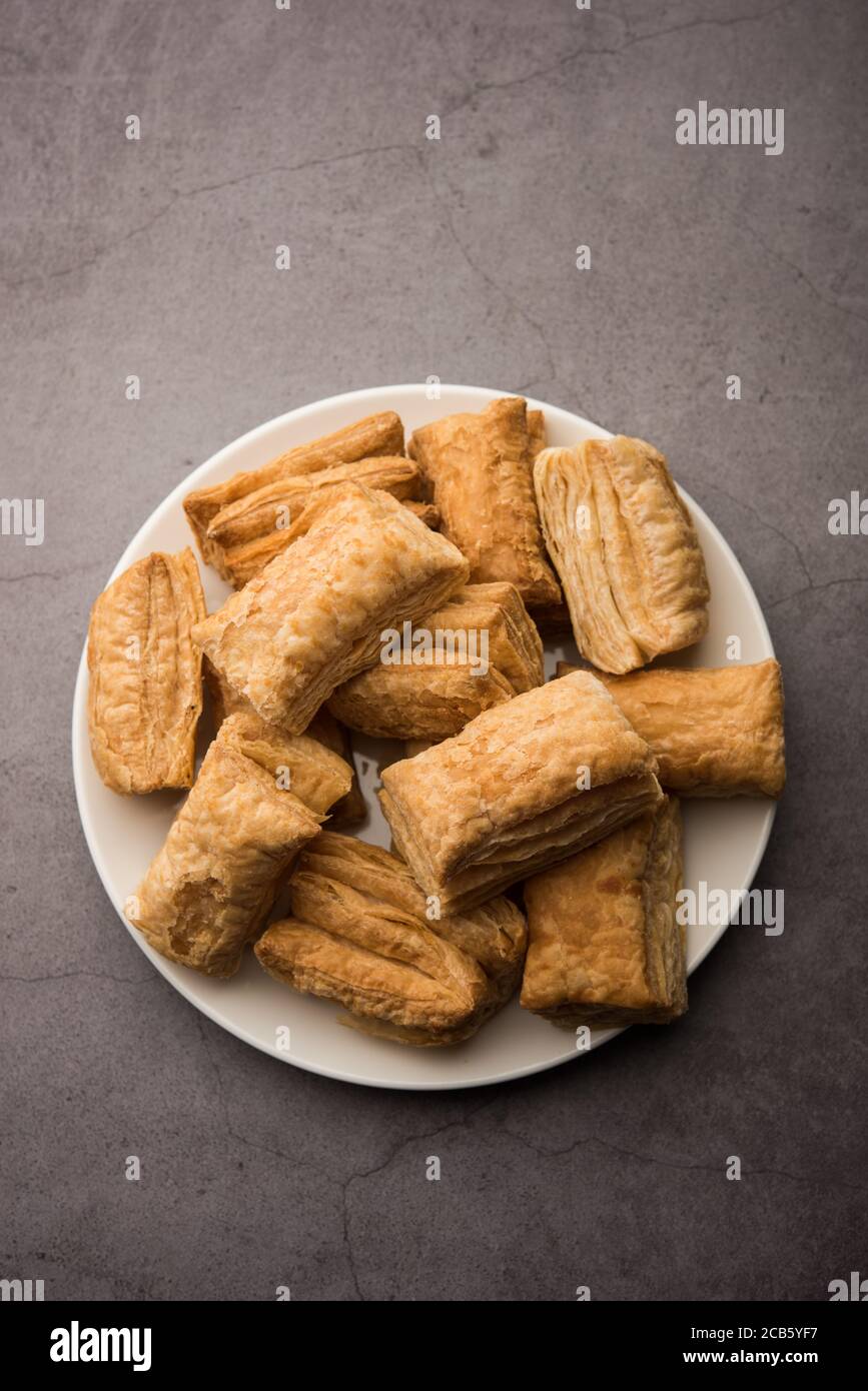 Khari Puff biscuit or crispy pastry is an Indian tea time snack Stock ...