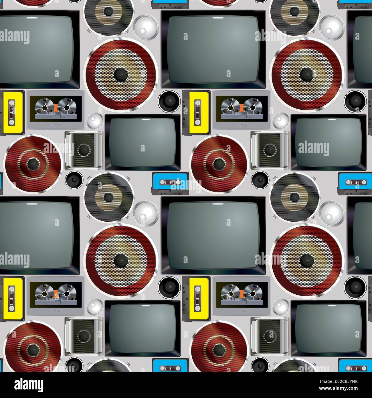 Retro audio-video equipment. Seamless pattern. Collection of vintage ...