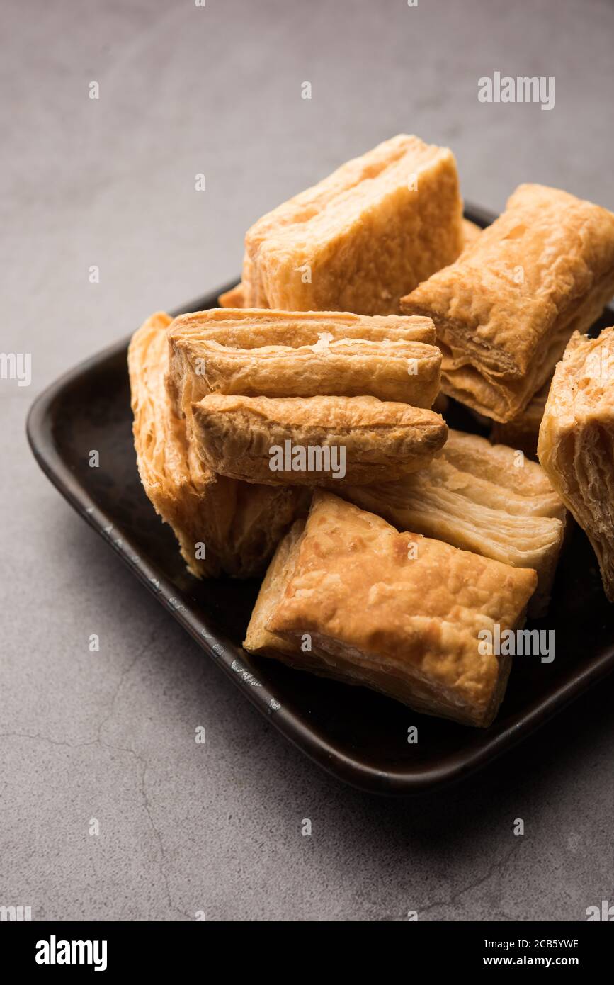 Khari Puff biscuit or crispy pastry is an Indian tea time snack Stock ...