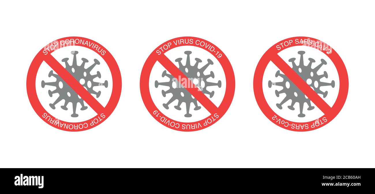 red stop signs and bacteria with stop virus covid-19 lettering on white ...
