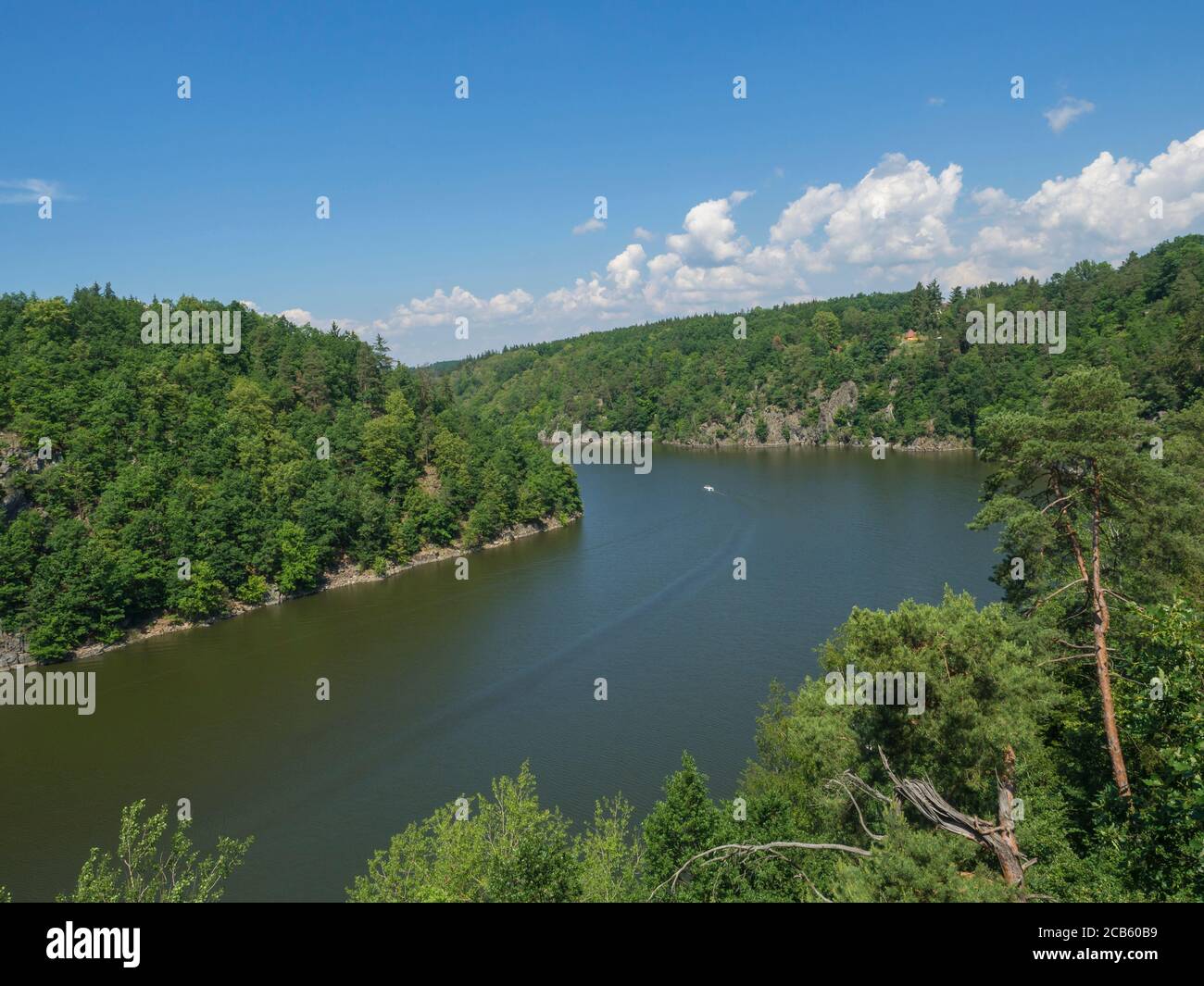 view from bridge zvikov on otava and vltava river with green tree ...