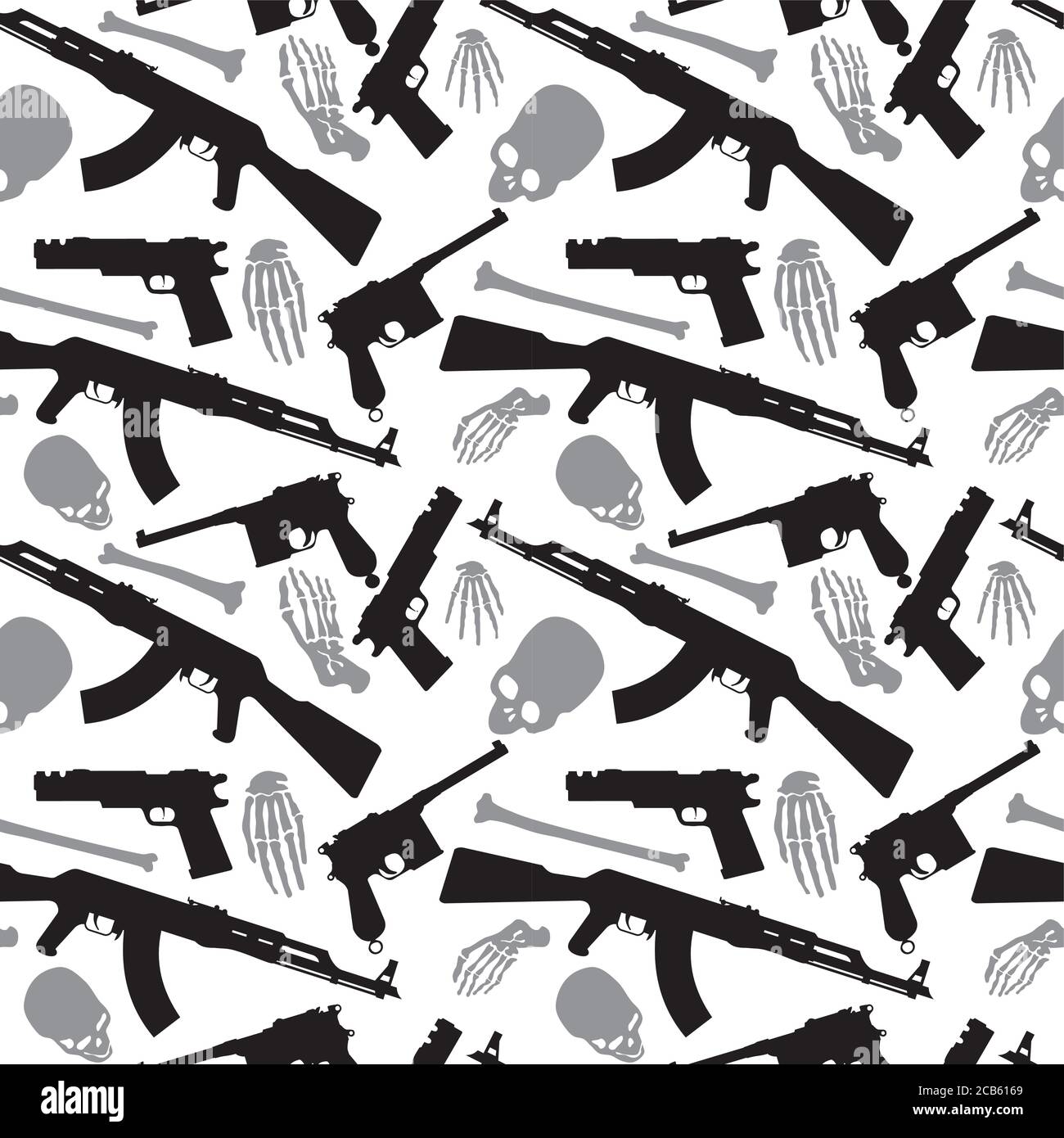 Skull, bones and machine gun, Seamless pattern with image a skull and ...