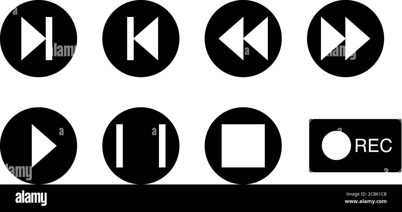 vector music buttons icons in black circles on white background Stock ...