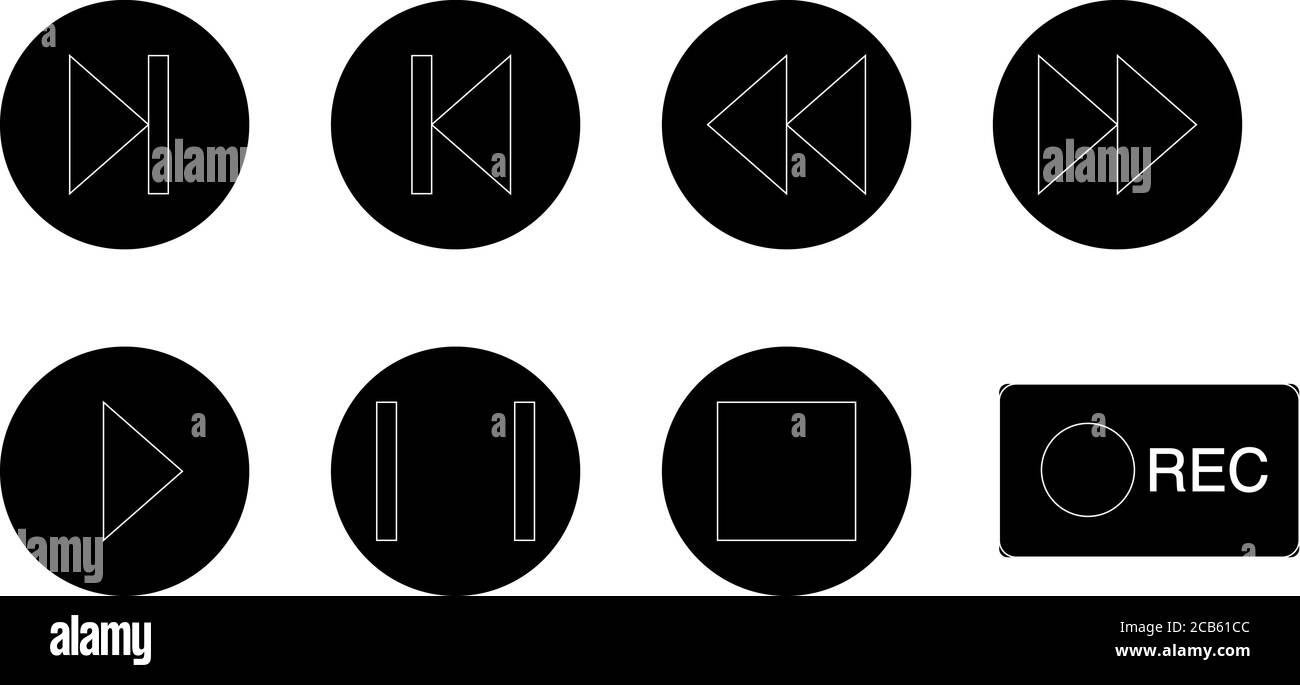 vector music buttons icons in black circles on white background Stock ...