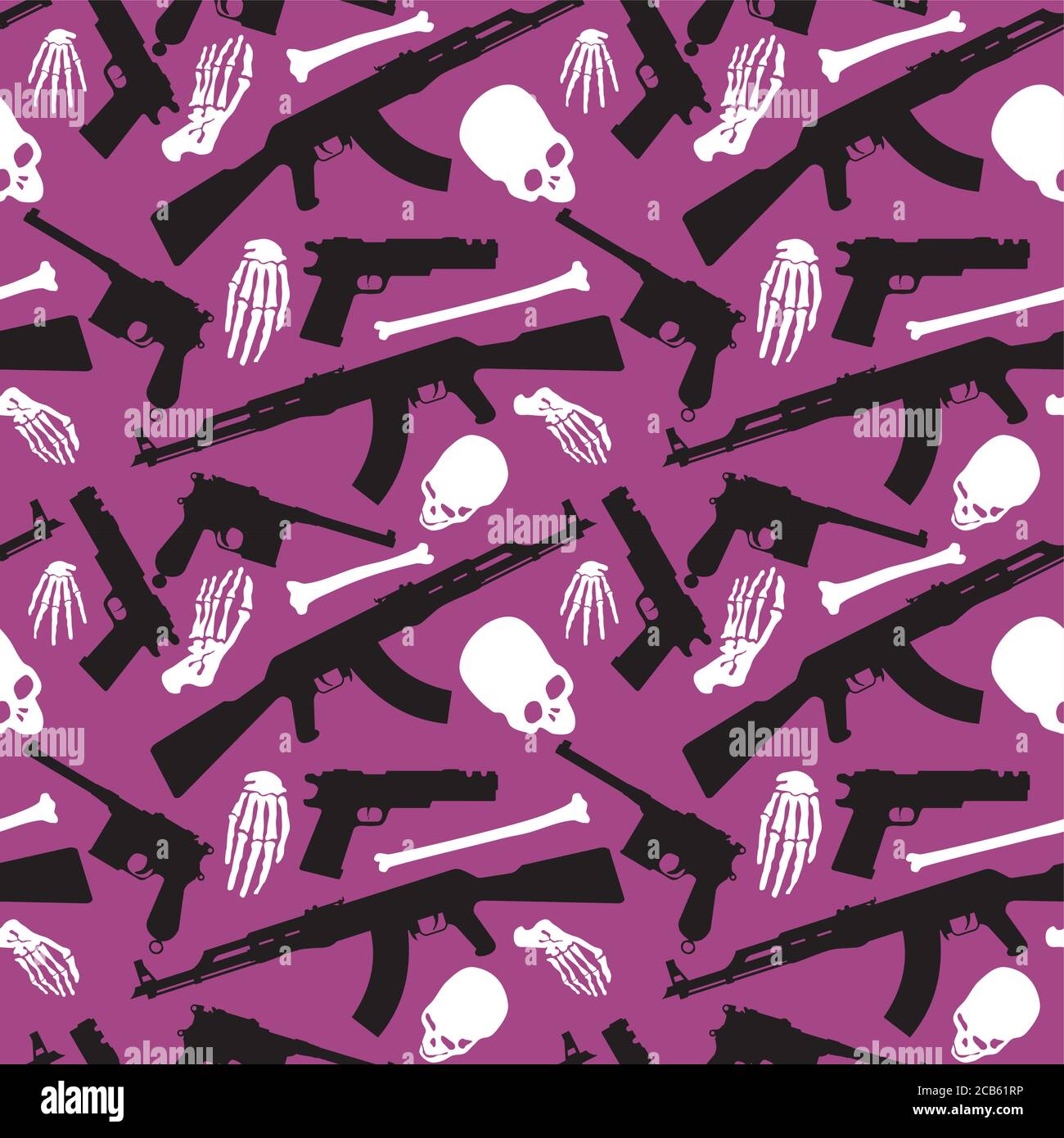 Skull, bones and machine gun, Seamless pattern with image a skull and ...