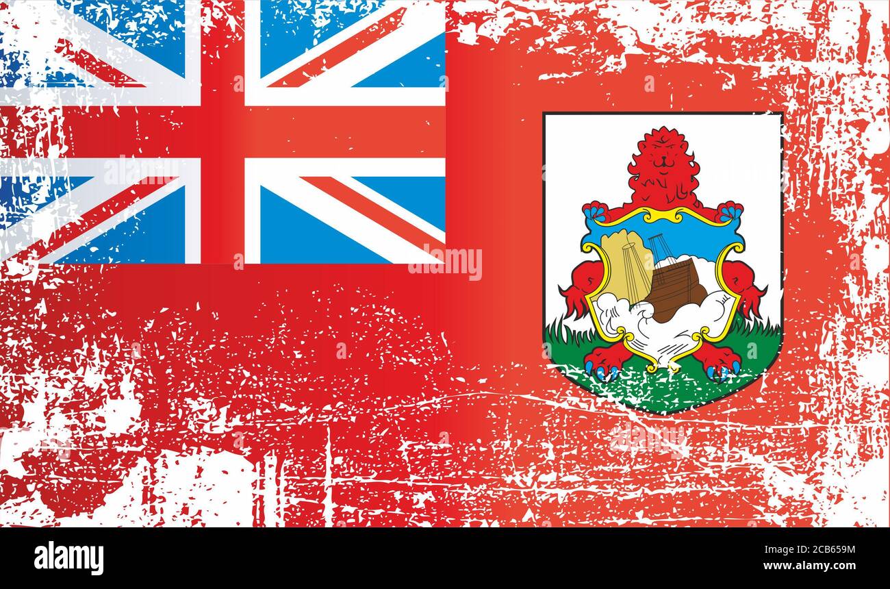 Flag of Bermuda, British Overseas Territories. Wrinkled dirty spots ...