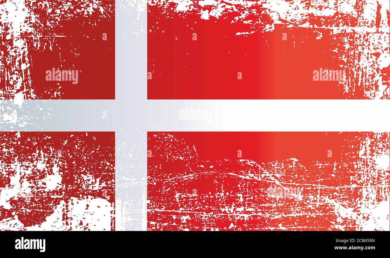 Flag of Denmark, Kingdom of Denmark. Wrinkled dirty spots. Can be used ...
