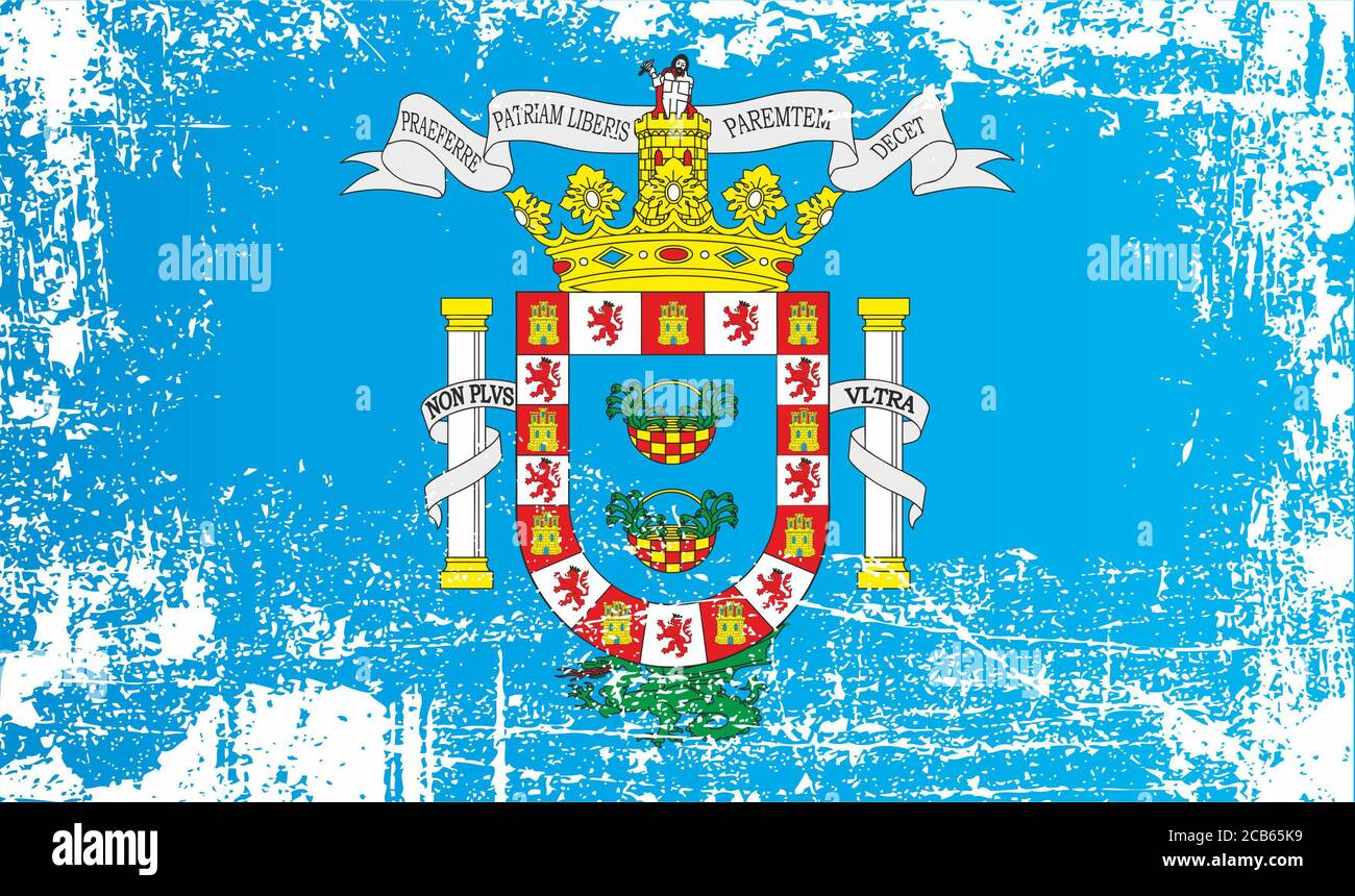 Flag of Melilla, Autonomous city, Kingdom of Spain. Wrinkled dirty ...