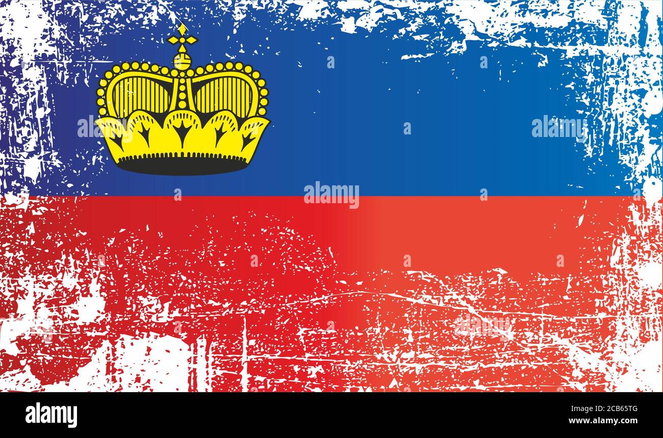 Flag of Liechtenstein, Principality of Liechtenstein. Wrinkled dirty ...