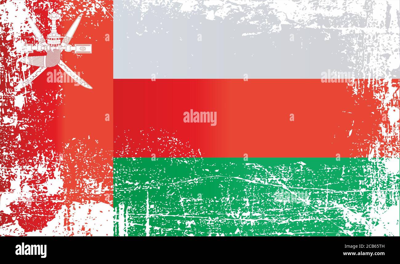Flag of Oman, Sultanate of Oman. Wrinkled dirty spots. Can be used for ...