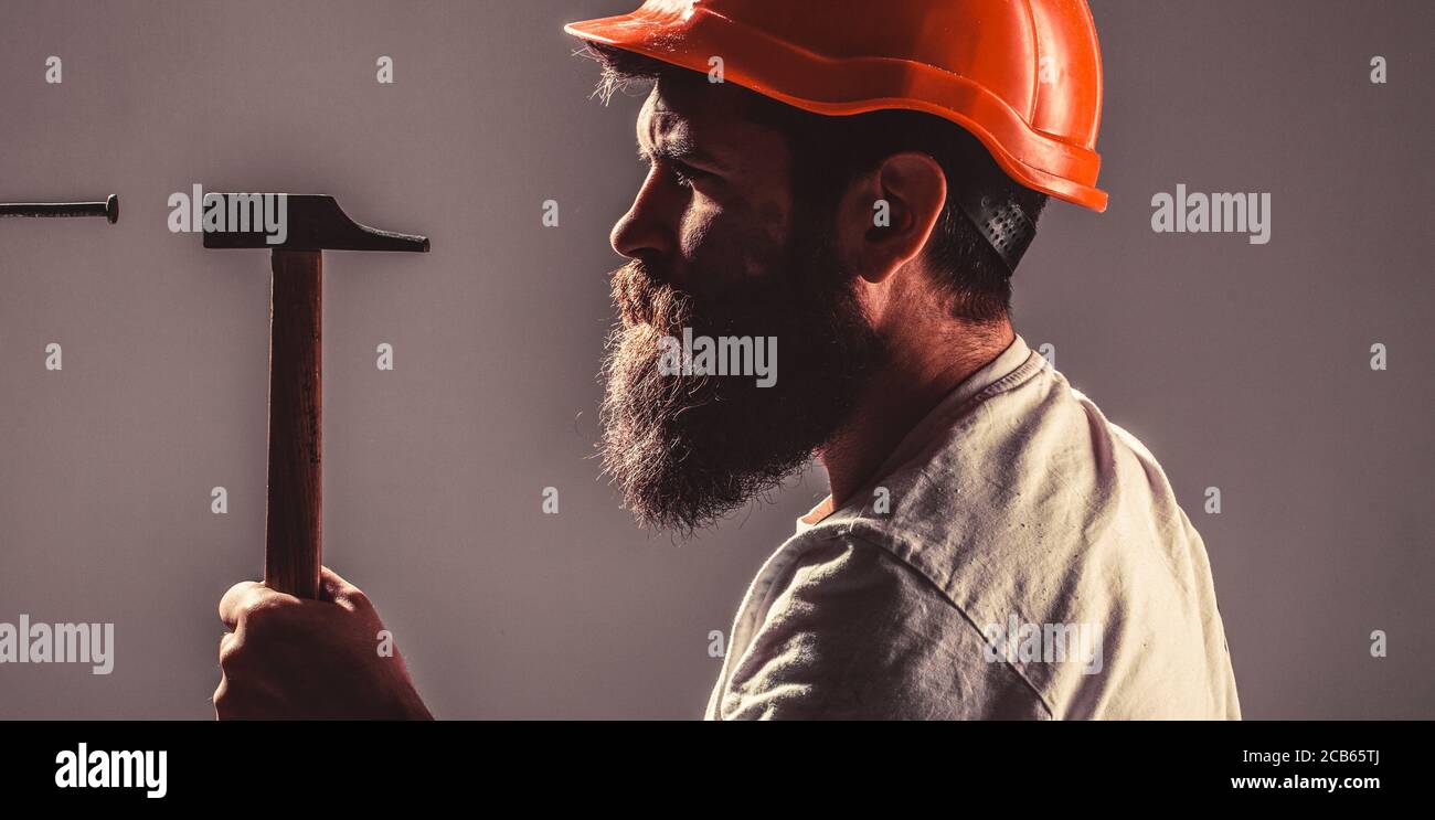 Handyman, hammer, man builder, industry, technology, builder concept ...