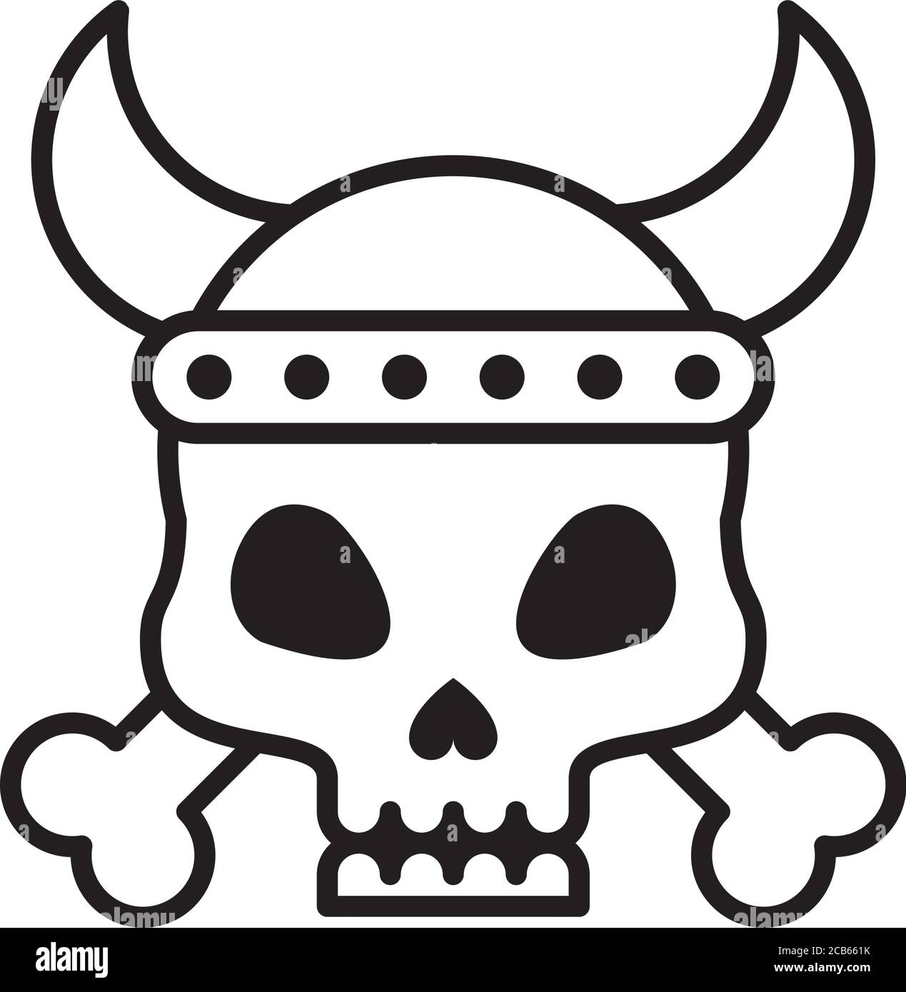 death skull with bones crossed and horned line style icon vector ...