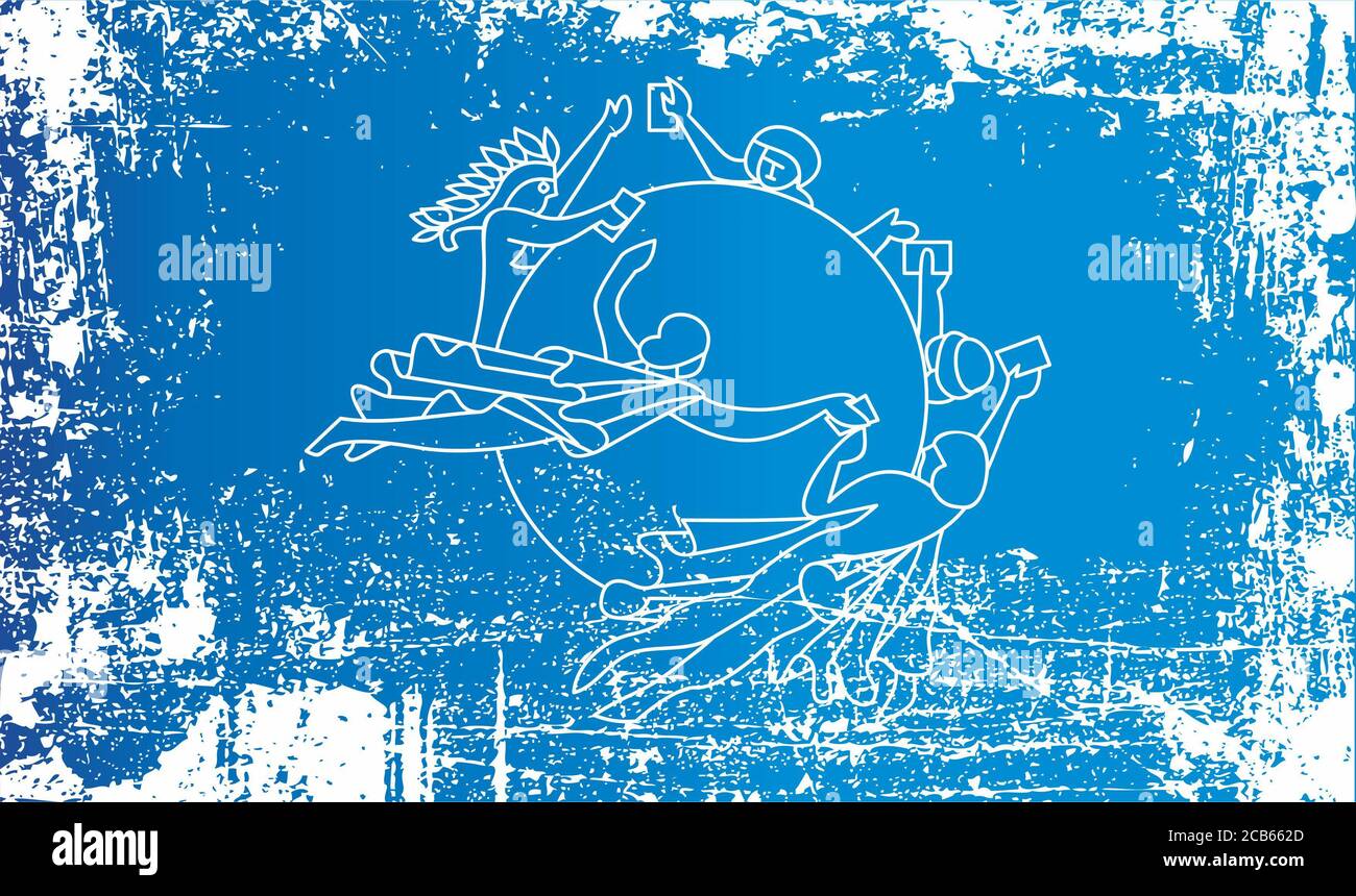 UPU flag, Universal Postal Union. Wrinkled dirty spots. Can be used for ...
