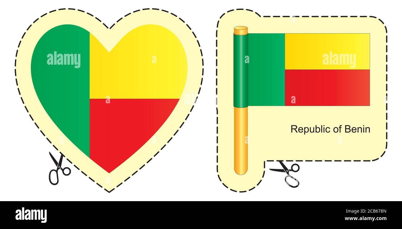 Flag of Benin. Vector cut sign here, isolated on white. Can be used for ...