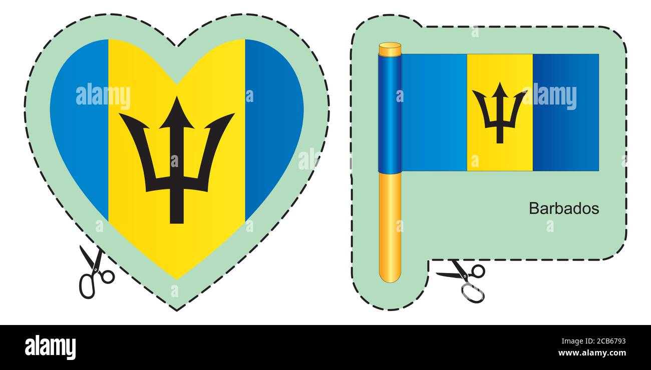 Flag of Barbados. Vector cut sign here, isolated on white. Can be used ...