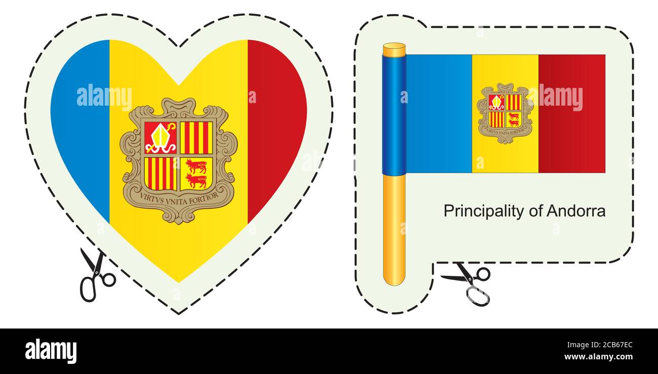 Flag of Andorra. Vector cut sign here, isolated on white. Can be used ...