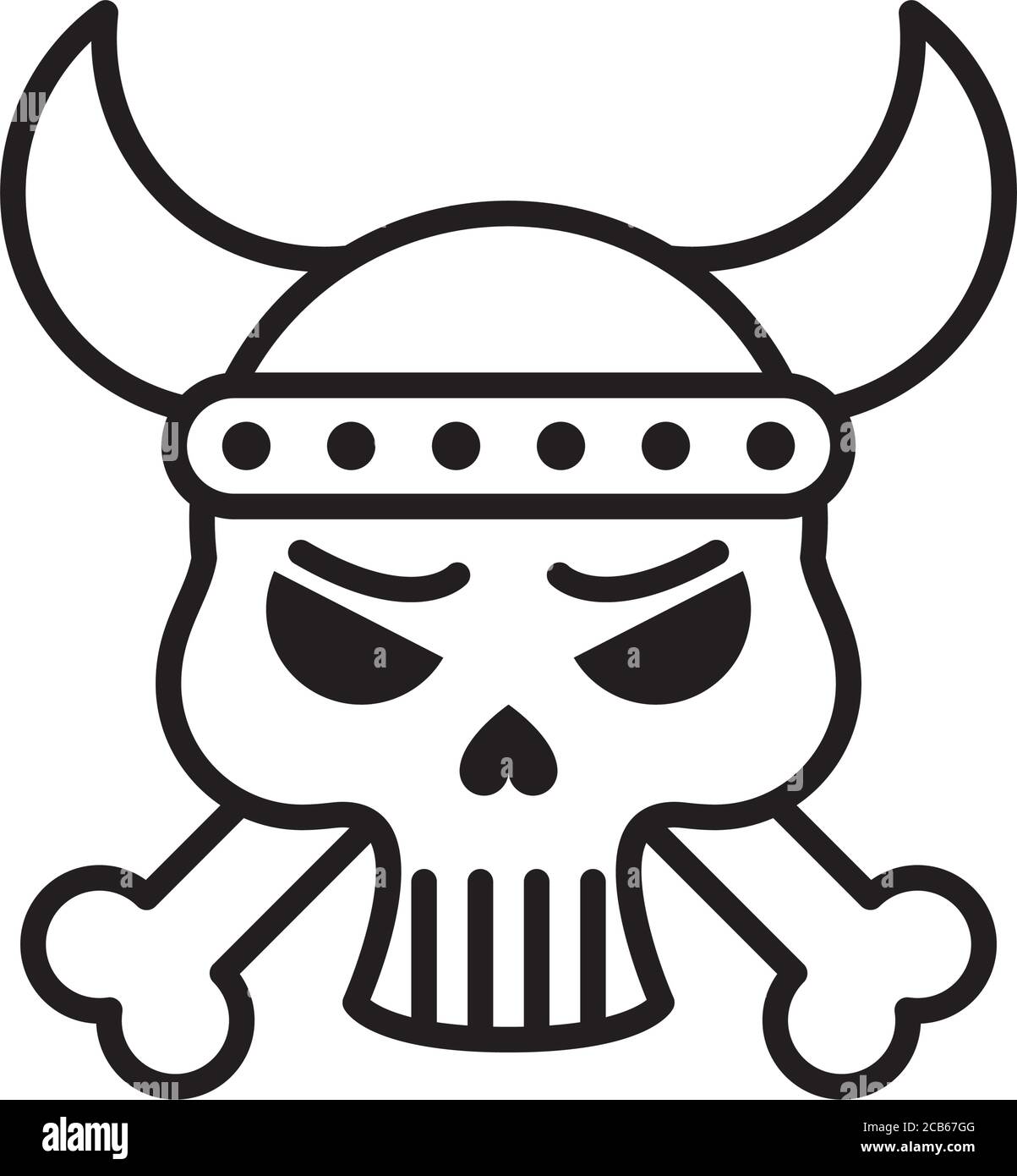 death skull head with bones crossed and horned line style icon vector ...