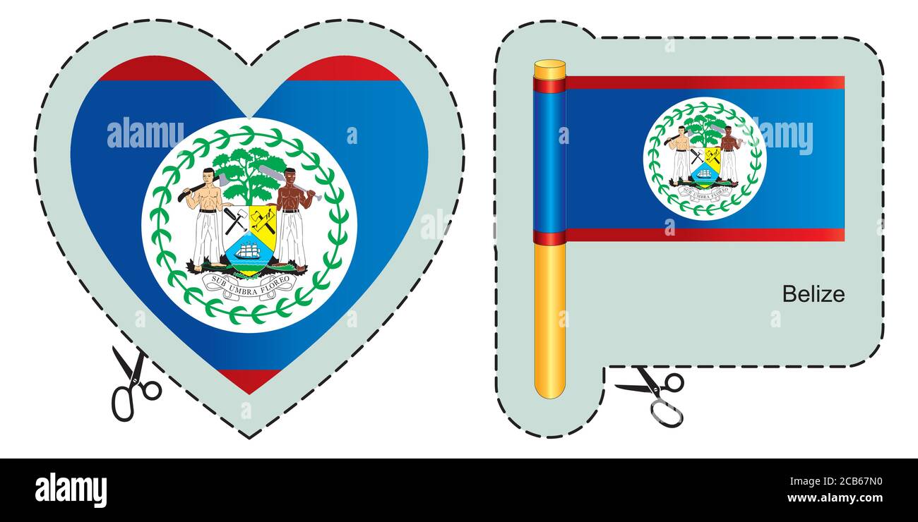 Flag of Belize. Vector cut sign here, isolated on white. Can be used ...
