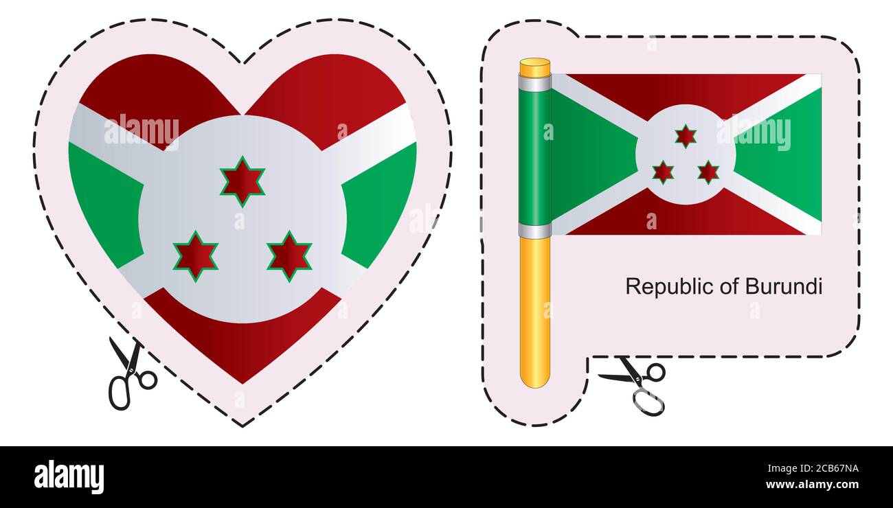 Flag of Burundi. Vector cut sign here, isolated on white. Can be used ...