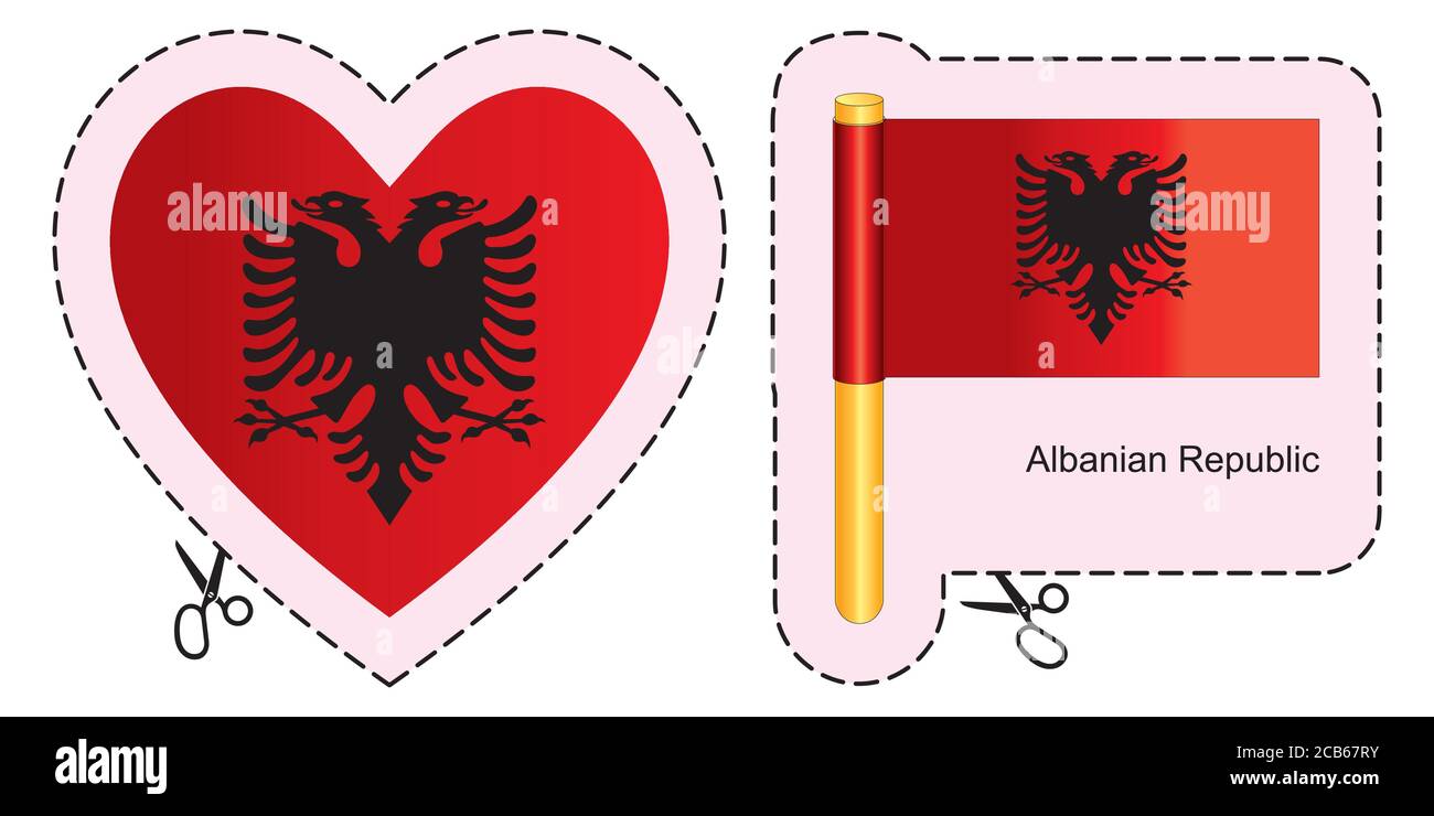 Flag of Albania. Vector cut sign here, isolated on white. Can be used ...