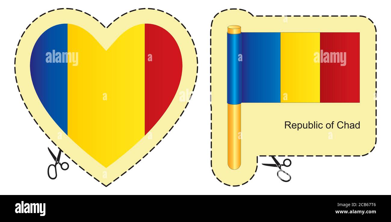 Flag of Chad. Vector cut sign here, isolated on white. Can be used for ...