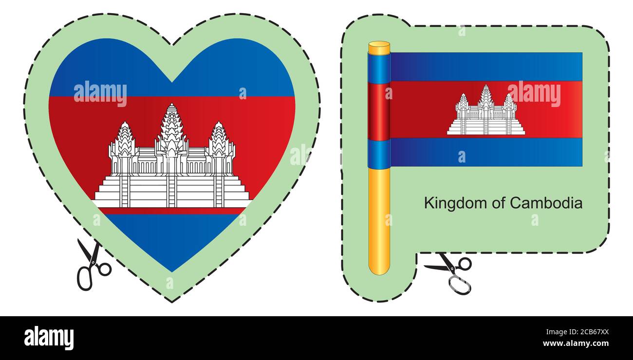 Flag of Cambodia. Vector cut sign here, isolated on white. Can be used ...
