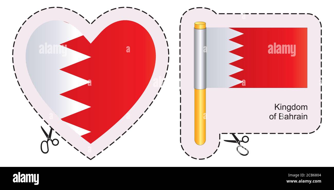 Flag of Bahrain. Vector cut sign here, isolated on white. Can be used ...