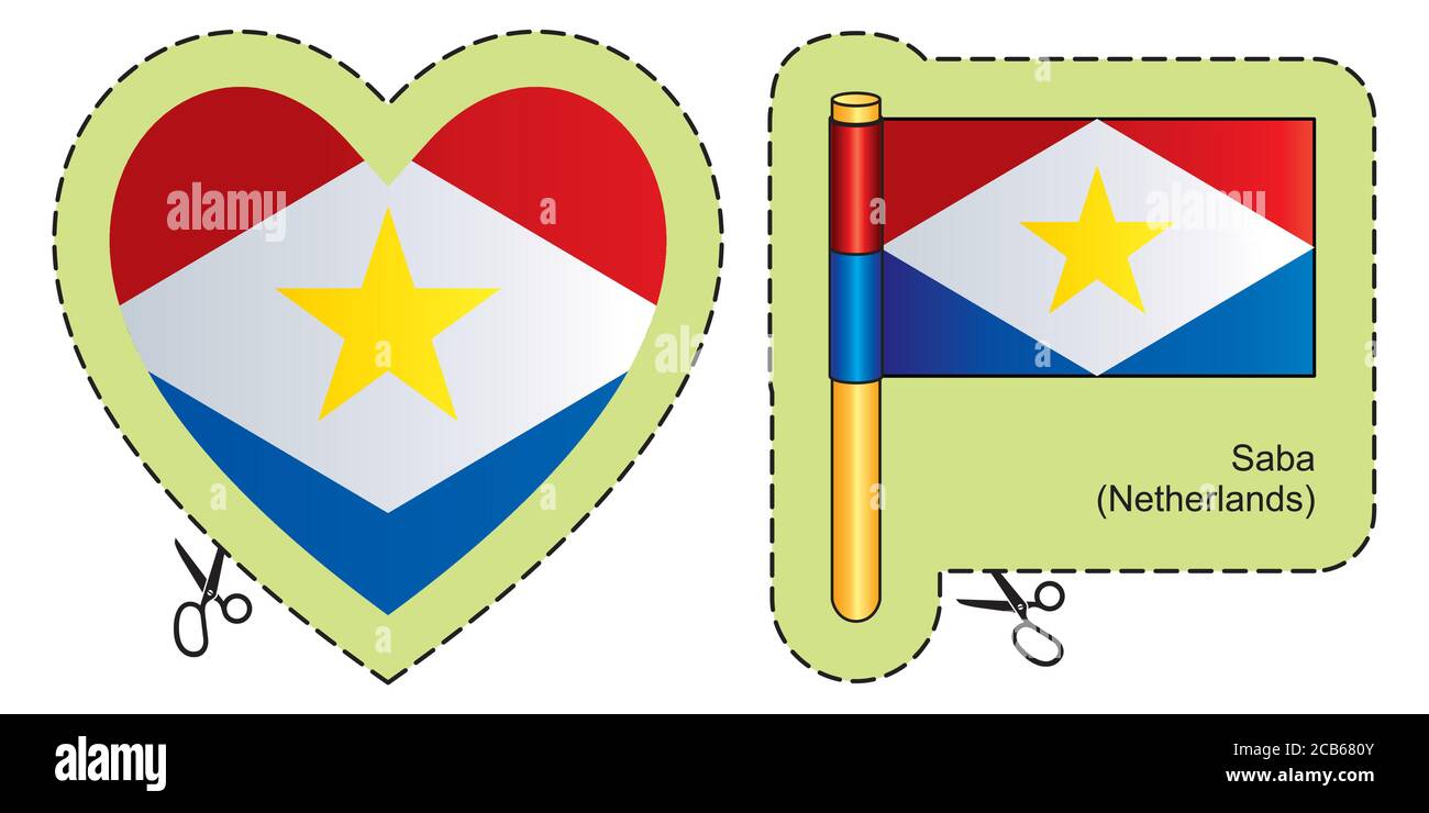 Flag of Saba, Netherlands. Vector cut sign here, isolated on white. Can ...