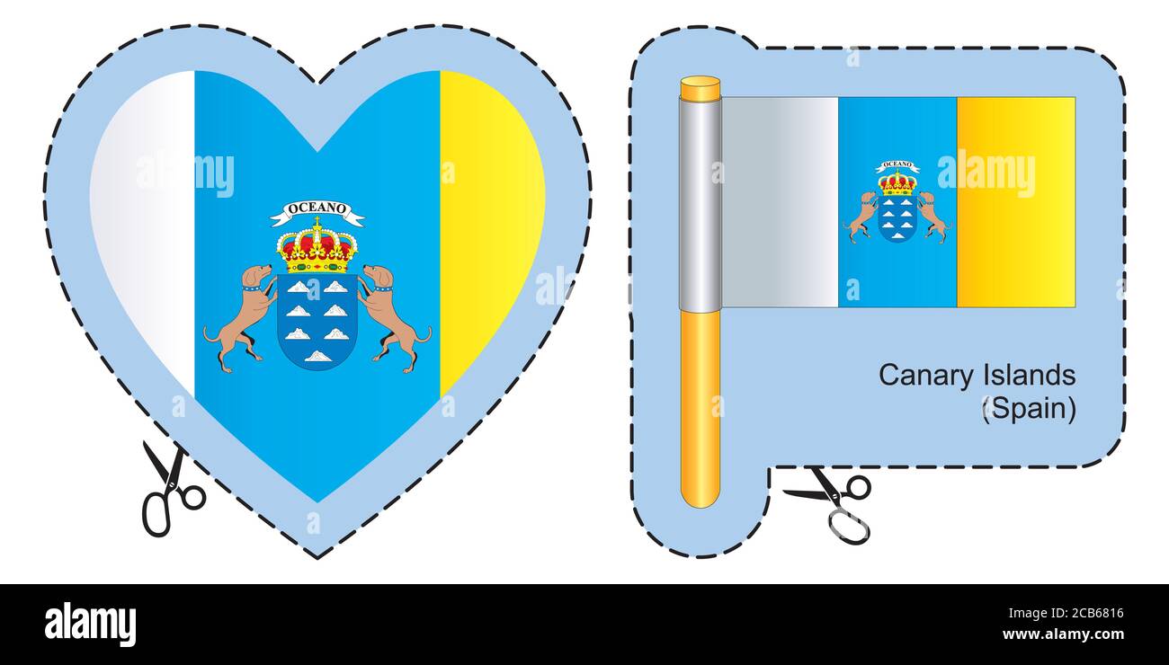 Flag of the Canary Islands. Vector cut sign here, isolated on white ...