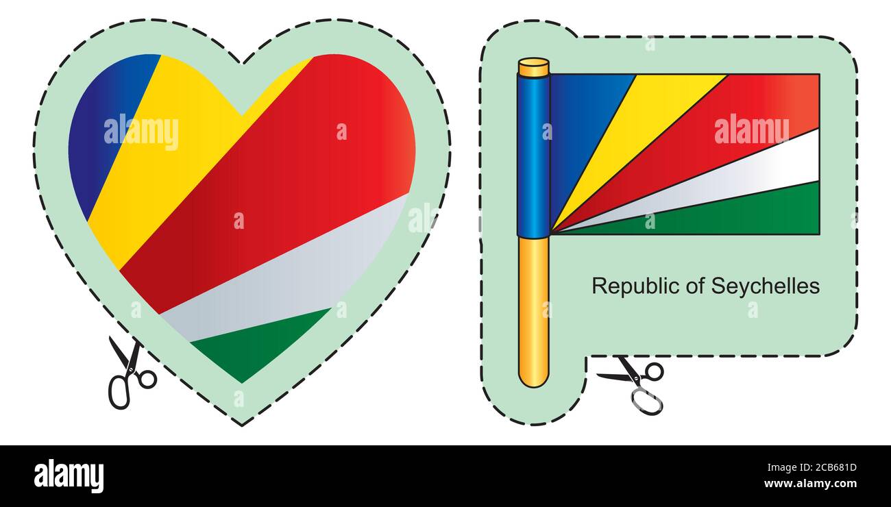 Flag of Seychelles. Vector cut sign here, isolated on white. Can be ...