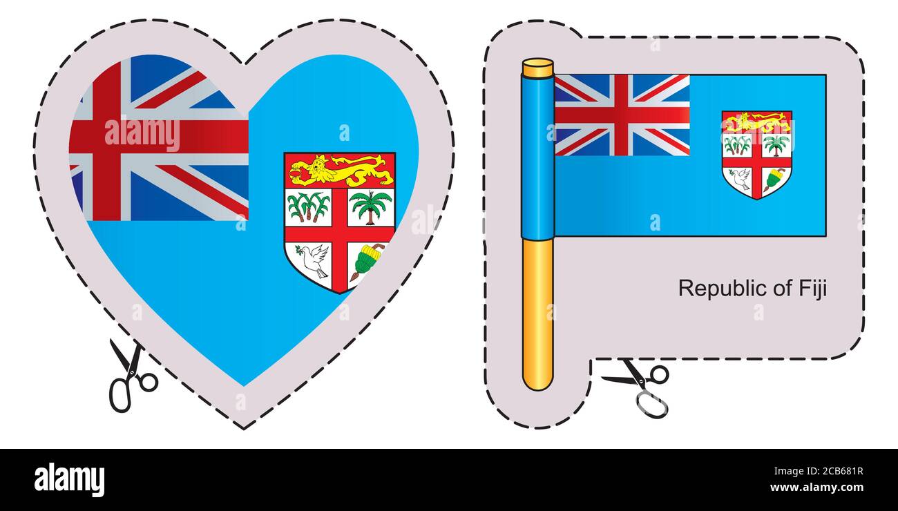 Flag of Fiji. Vector cut sign here, isolated on white. Can be used for ...