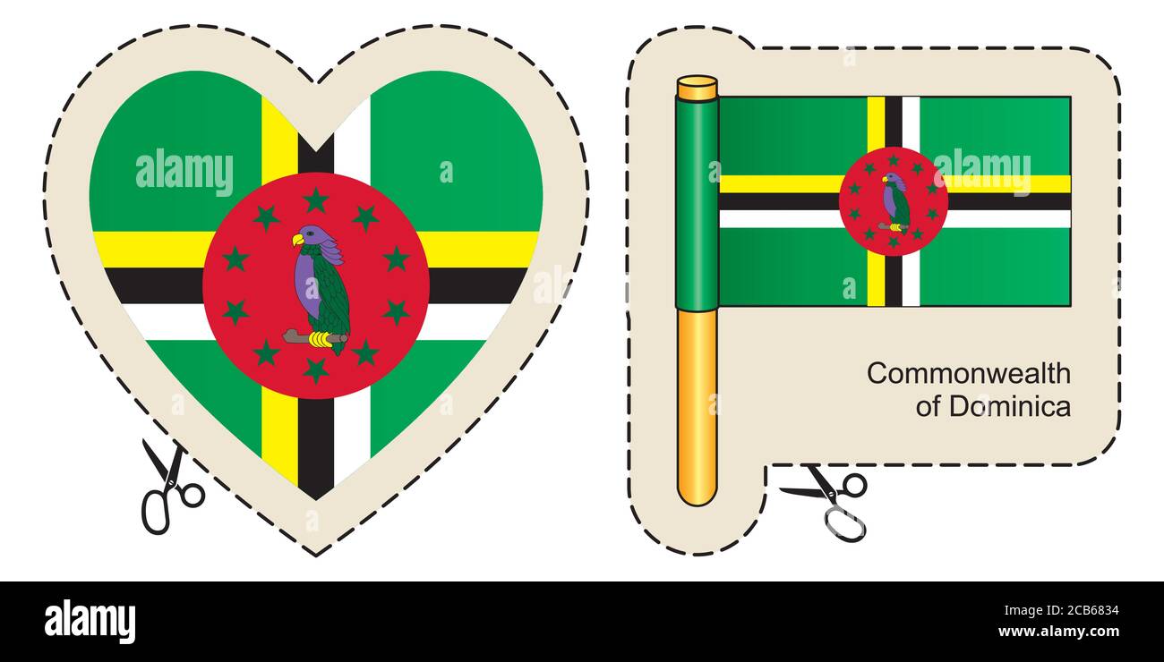 Flag of Dominica. Vector cut sign here, isolated on white. Can be used ...
