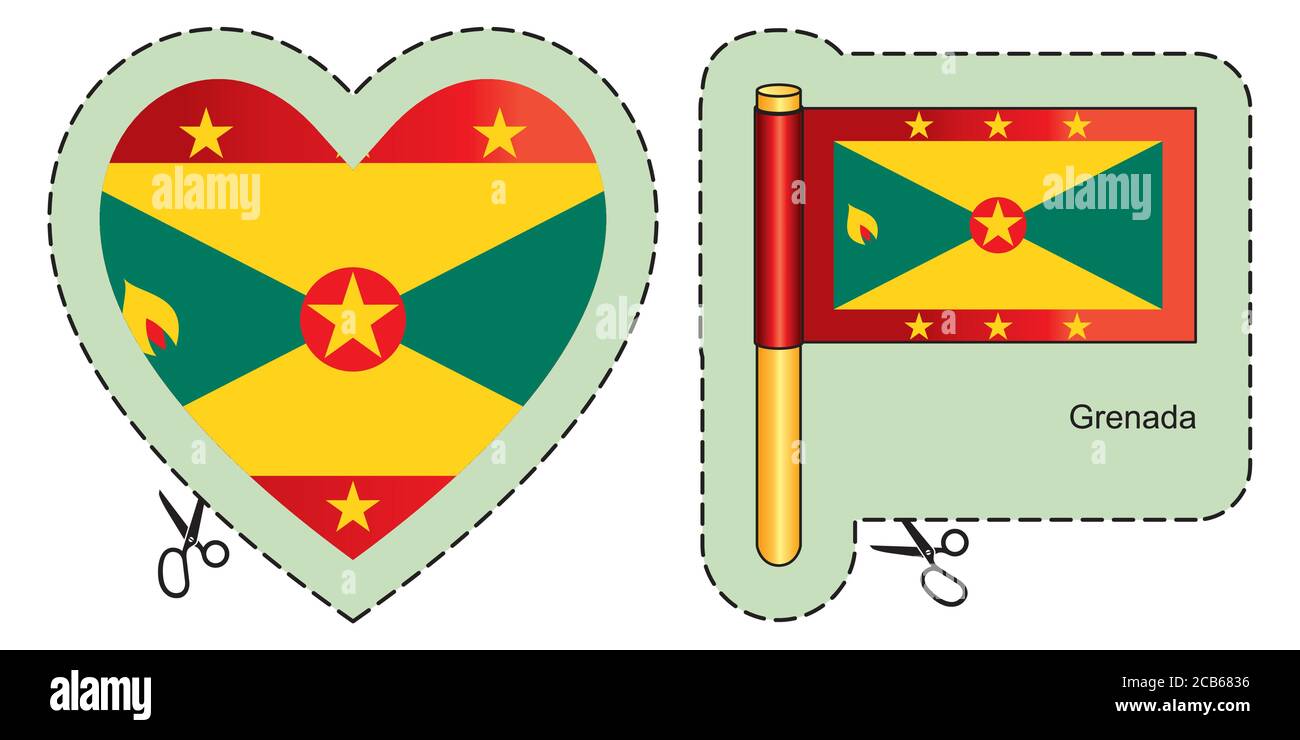 Flag of Grenada. Vector cut sign here, isolated on white. Can be used ...