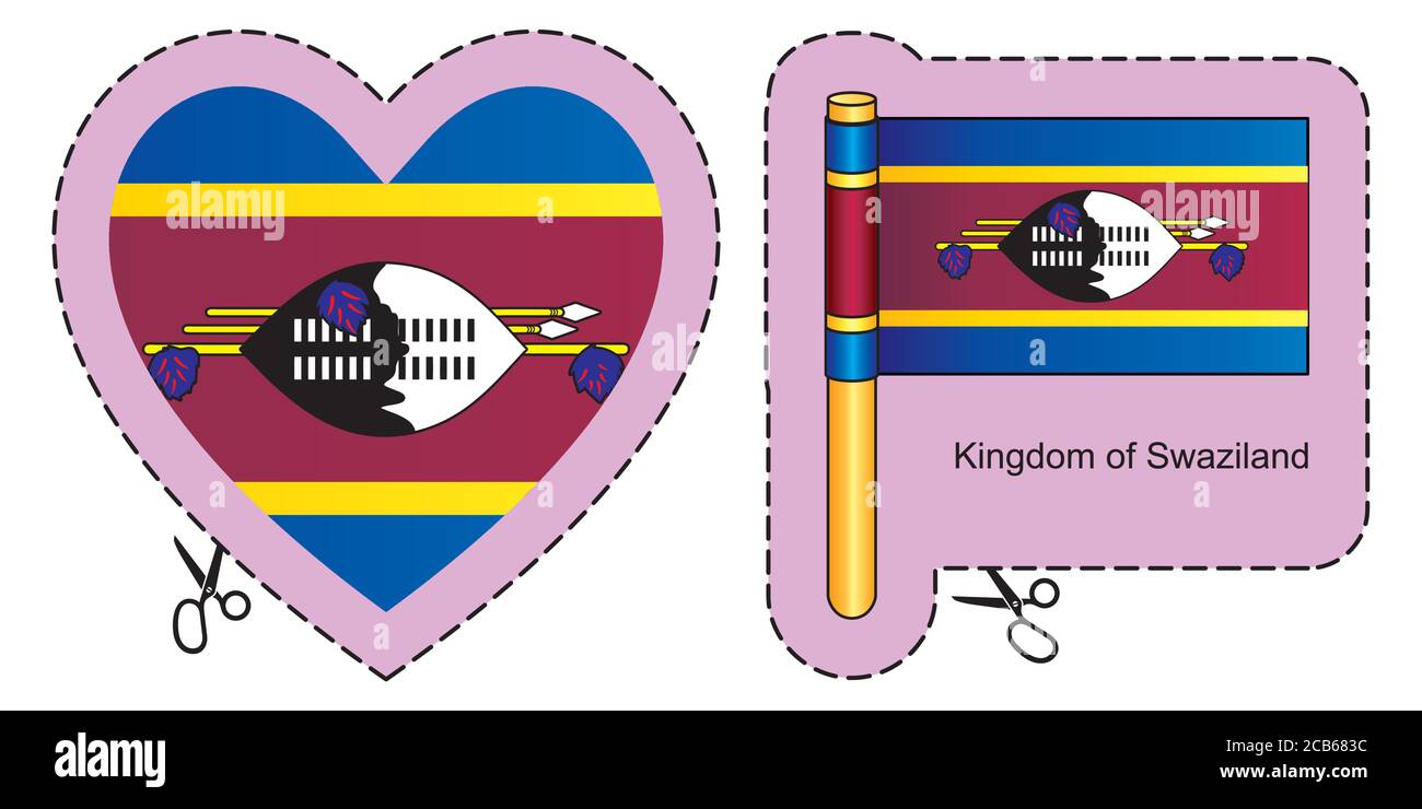 Flag of Swaziland. Vector cut sign here, isolated on white. Can be used ...
