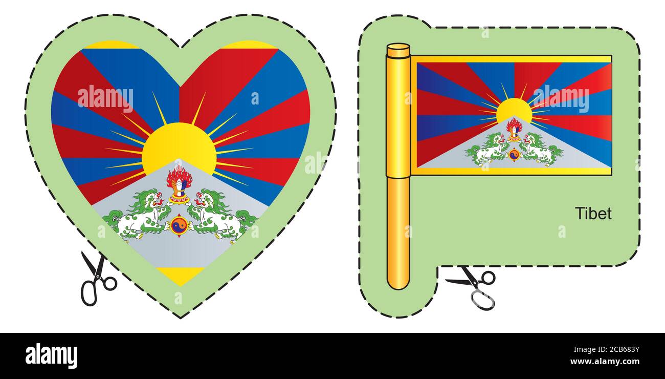 Flag of Tibet. Vector cut sign here, isolated on white. Can be used for ...