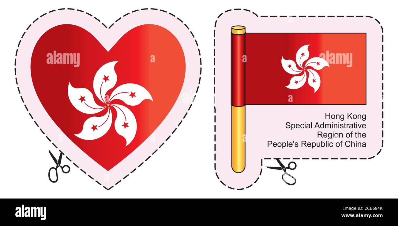 Flag of Hong Kong. Special Administrative Region of the People's Republic of China. Vector cut ...