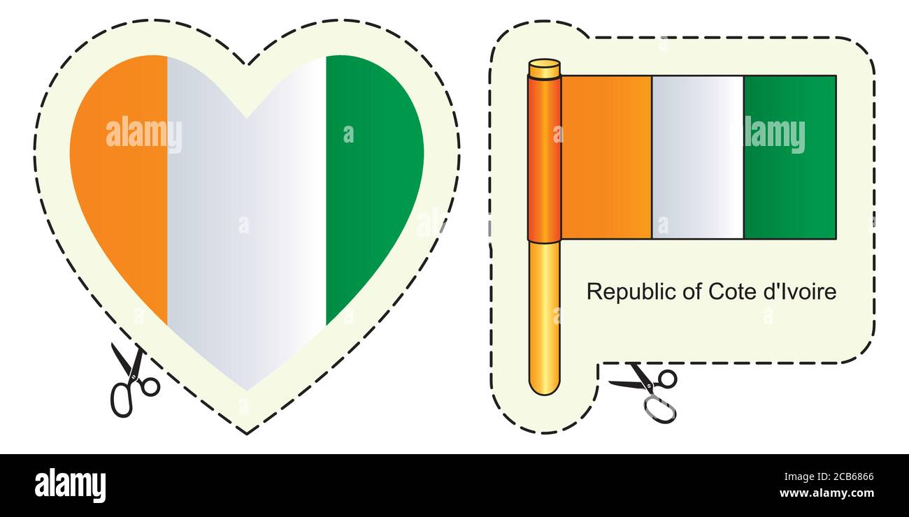 Flag of Ivory Coast. Vector cut sign here, isolated on white. Can be ...