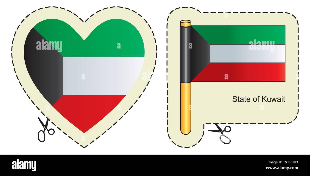 Flag of Kuwait. Vector cut sign here, isolated on white. Can be used ...