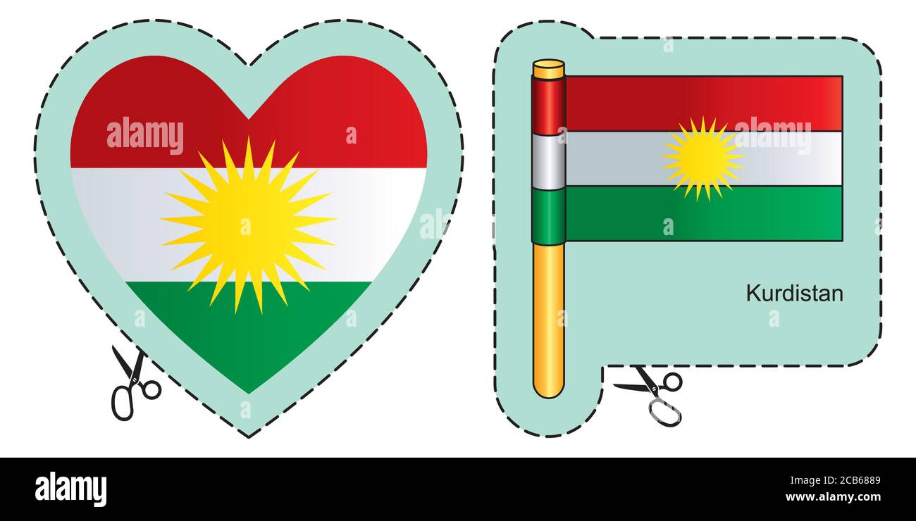 Flag of Kurdistan. Vector cut sign here, isolated on white. Can be used ...