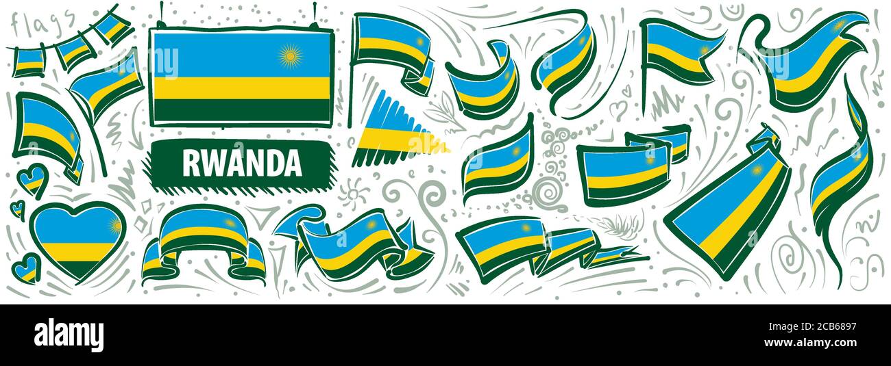 Vector set of the national flag of Rwanda in various creative designs ...