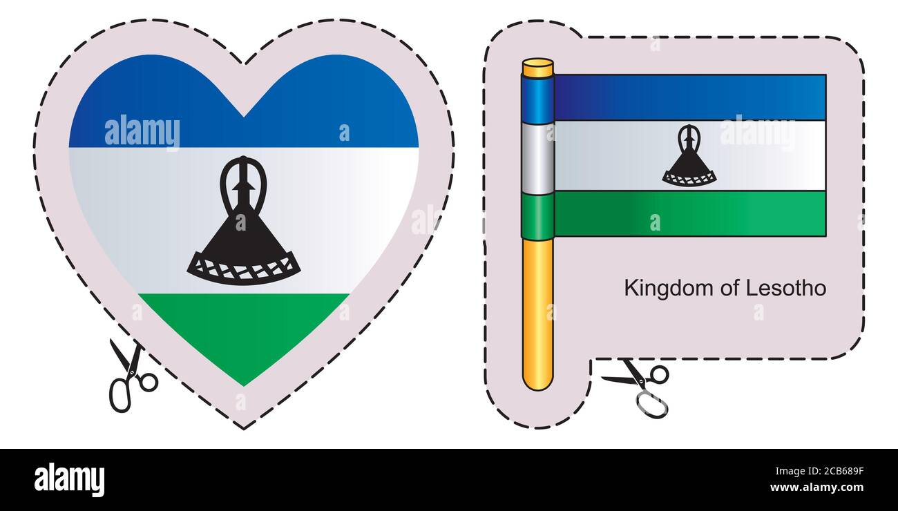 Flag of Lesotho. Vector cut sign here, isolated on white. Can be used ...