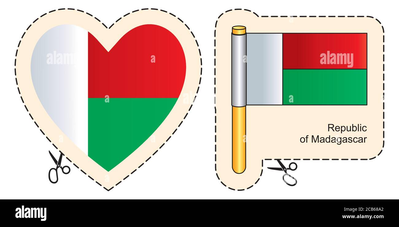 Flag of Madagascar. Vector cut sign here, isolated on white. Can be ...