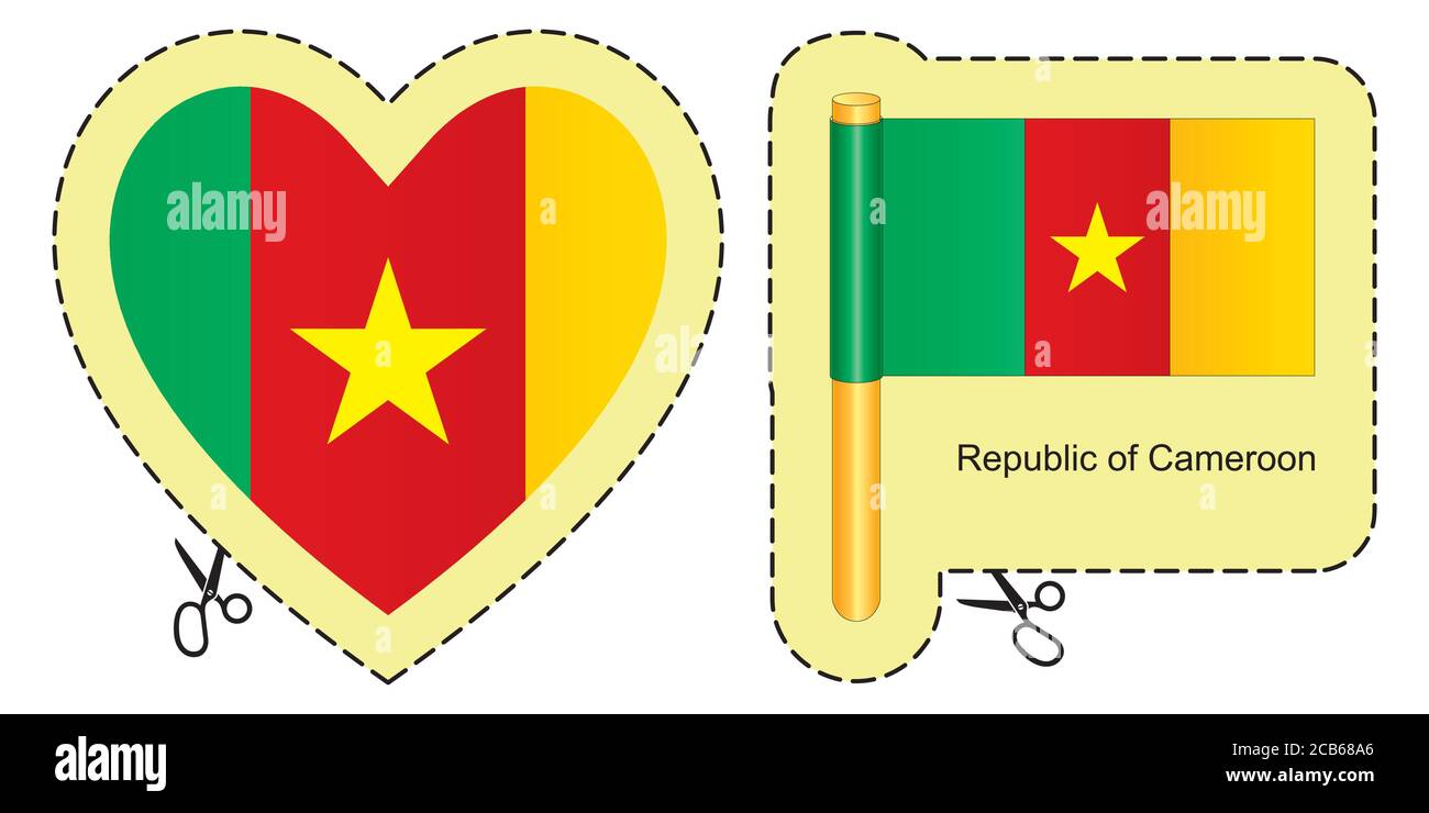 Flag of Cameroon. Vector cut sign here, isolated on white. Can be used ...