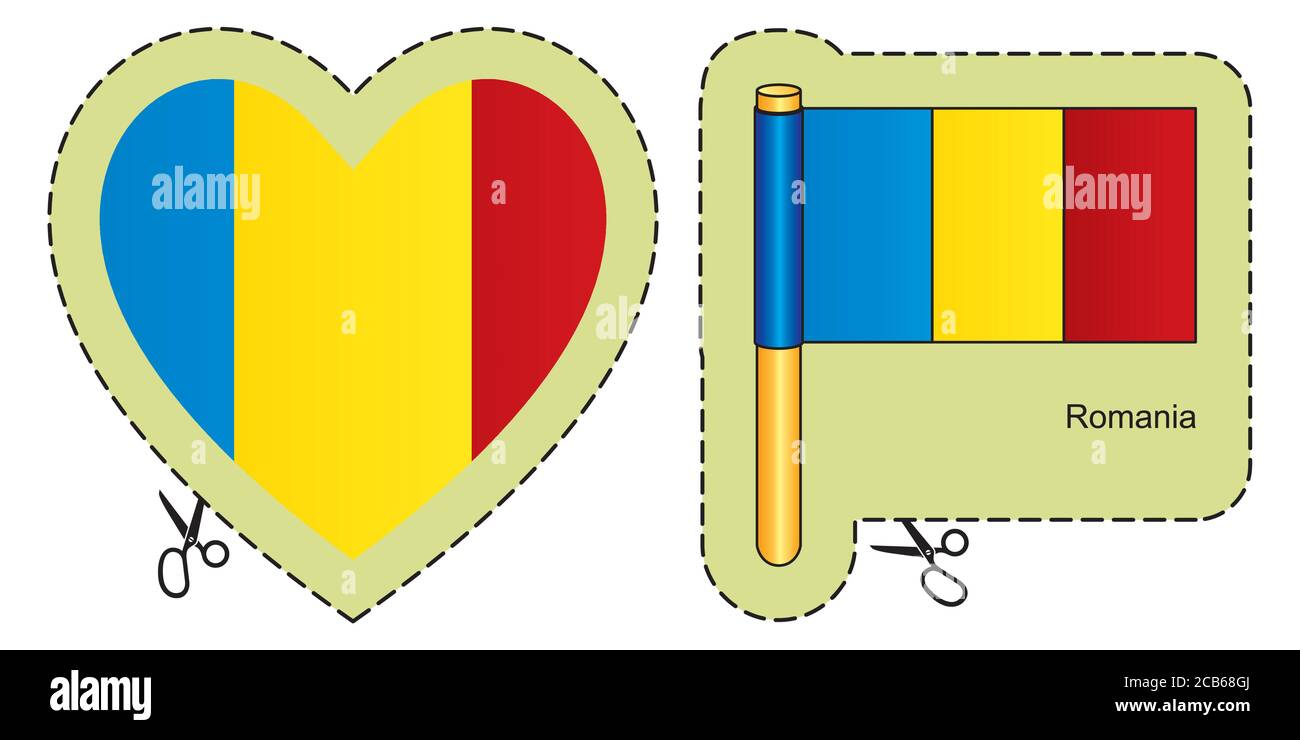 Flag of Romania. Vector cut sign here, isolated on white. Can be used ...