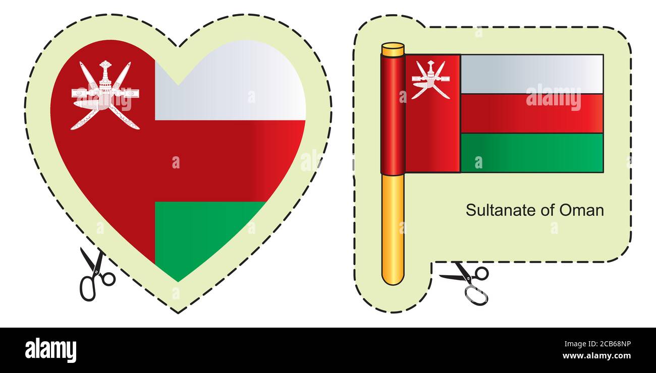 Flag of Oman. Vector cut sign here, isolated on white. Can be used for ...