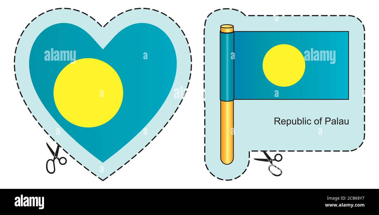 Flag of Palau. Vector cut sign here, isolated on white. Can be used for ...